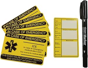 ICE in case of Emergency Medical Alert ID Card Set of 5 with Protectors ...