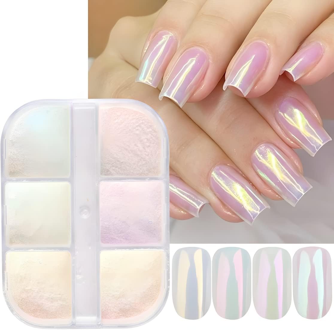 Amazon.com: Artdone White Pearl Chrome Nail Powder,Iridescent Aurora ...