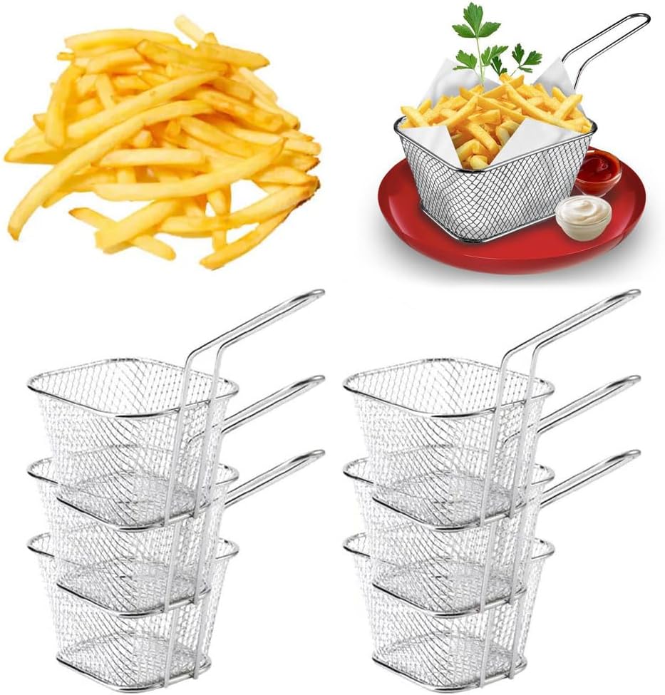 Amazon.com: 6 Pcs Mini Square Fry Basket Stainless Steel French Fries ...
