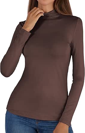 MSBASIC Long Sleeve Top Women T-Shirt Top (Chocolate, M) at Amazon Women’s Clothing store