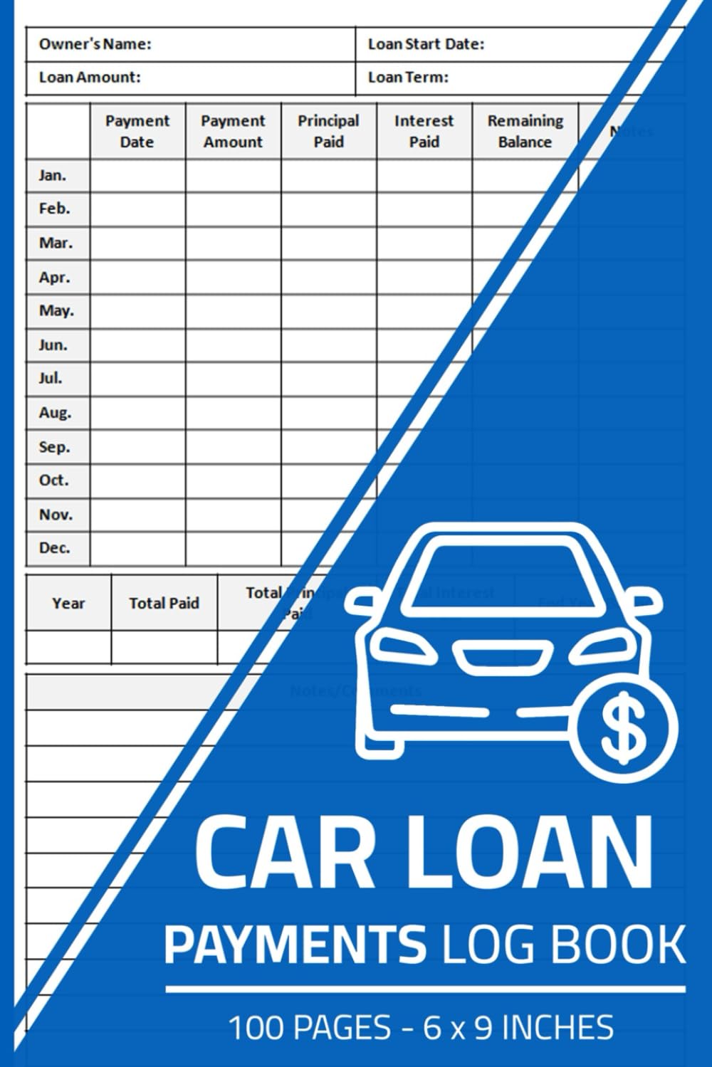 Car Loan Payments Log Book: Monthly Auto Loan Payment Tracker | Car ...