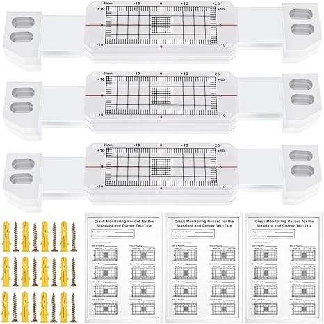 Gokoti 3 Pcs Crack Monitoring Record, Acrylic Corner Tell-Tale Monitor ...