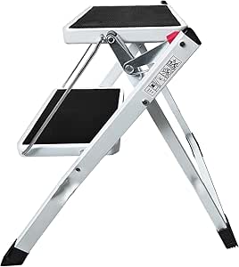 2 Step Folding Ladder Mini Step Stool Steel Frame 330lbs Load, Stand ...