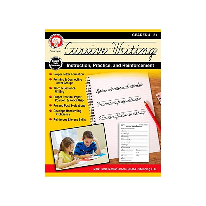 Buy Mark Twain Cursive Handwriting Workbook for Kids Ages 8-12, Letter ...