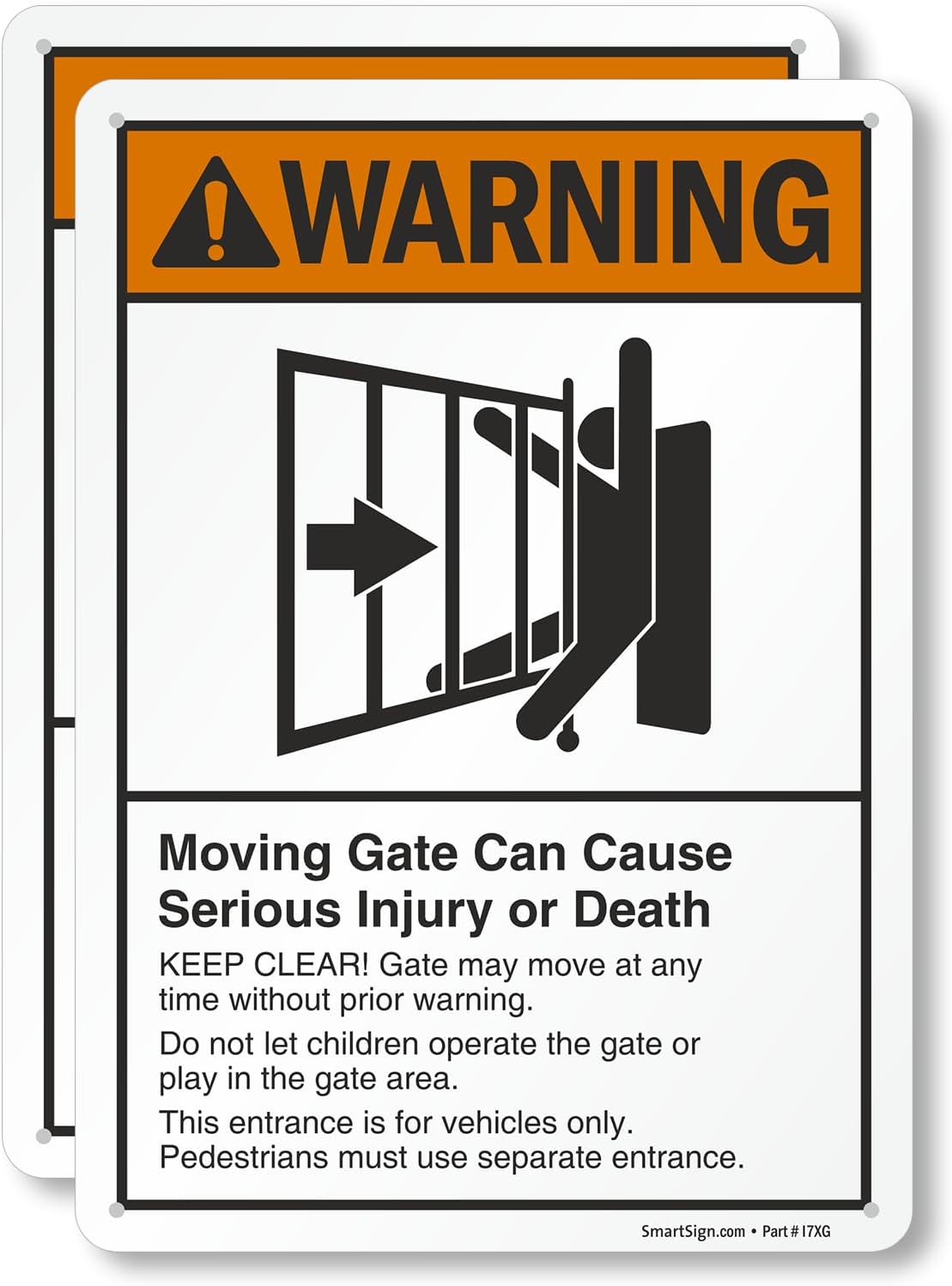 SmartSign 2-Pack Moving Gate Safety Sign - 10"x14", Rustproof 40 mil ...