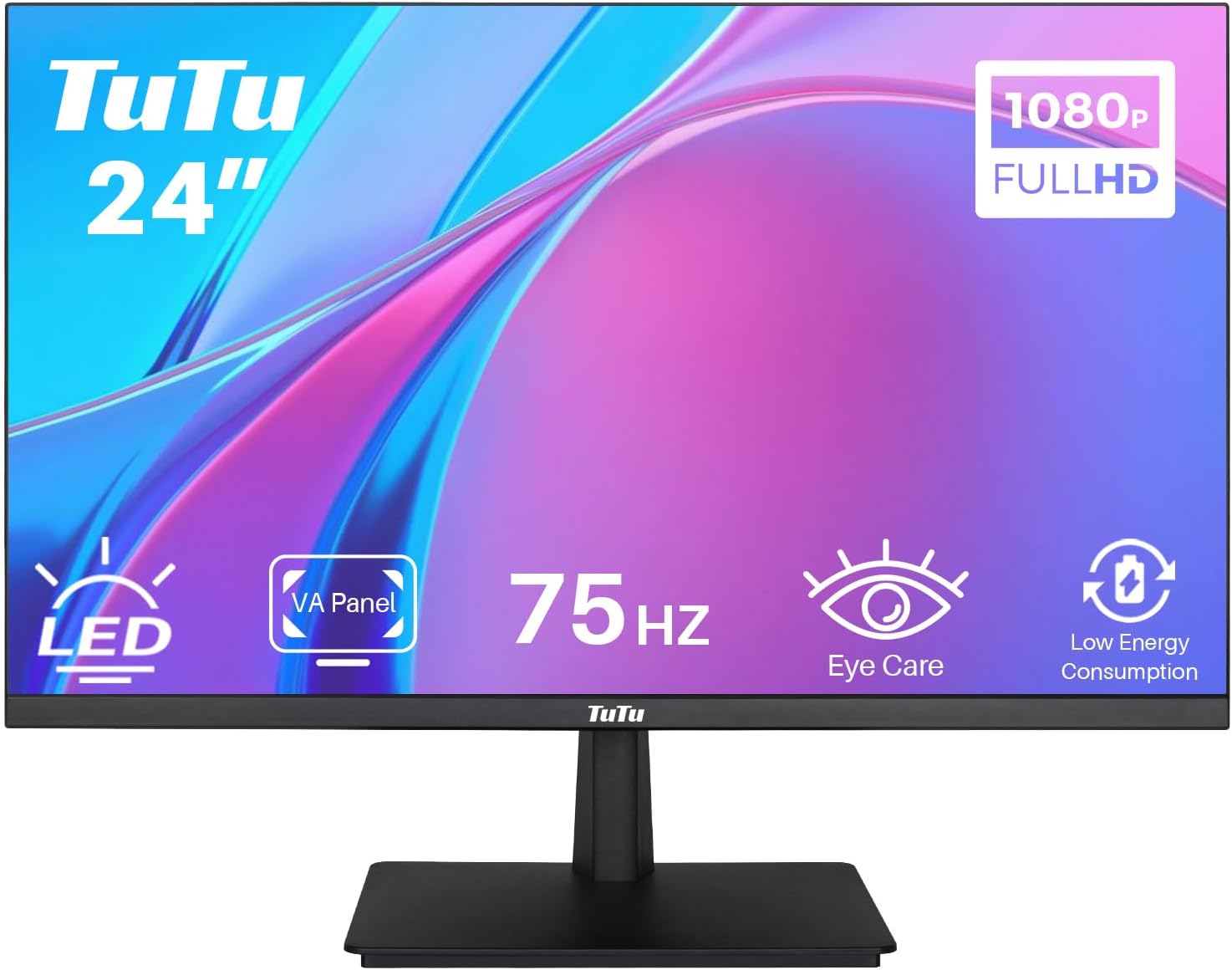 TuTu 24 Inch Monitor Full HD VA Panel Borderless 75HZ Eye Care Flicker ...