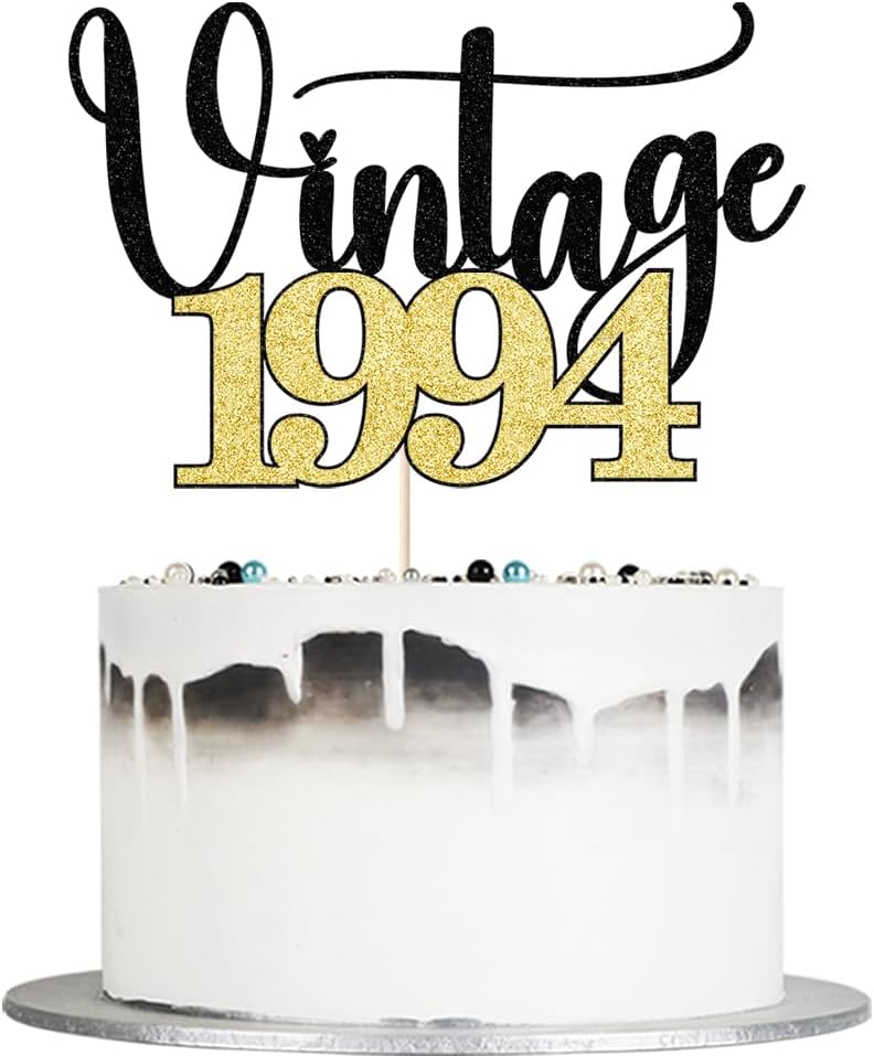 Amazon.com: Auteby Black Gold Glitter Vintage 1994 Cake Topper, Men and ...