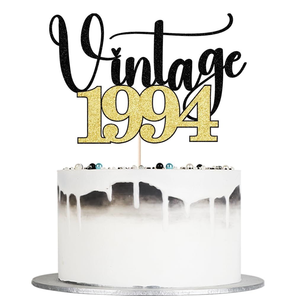 Amazon.com: Auteby Black Gold Glitter Vintage 1994 Cake Topper, Men and ...