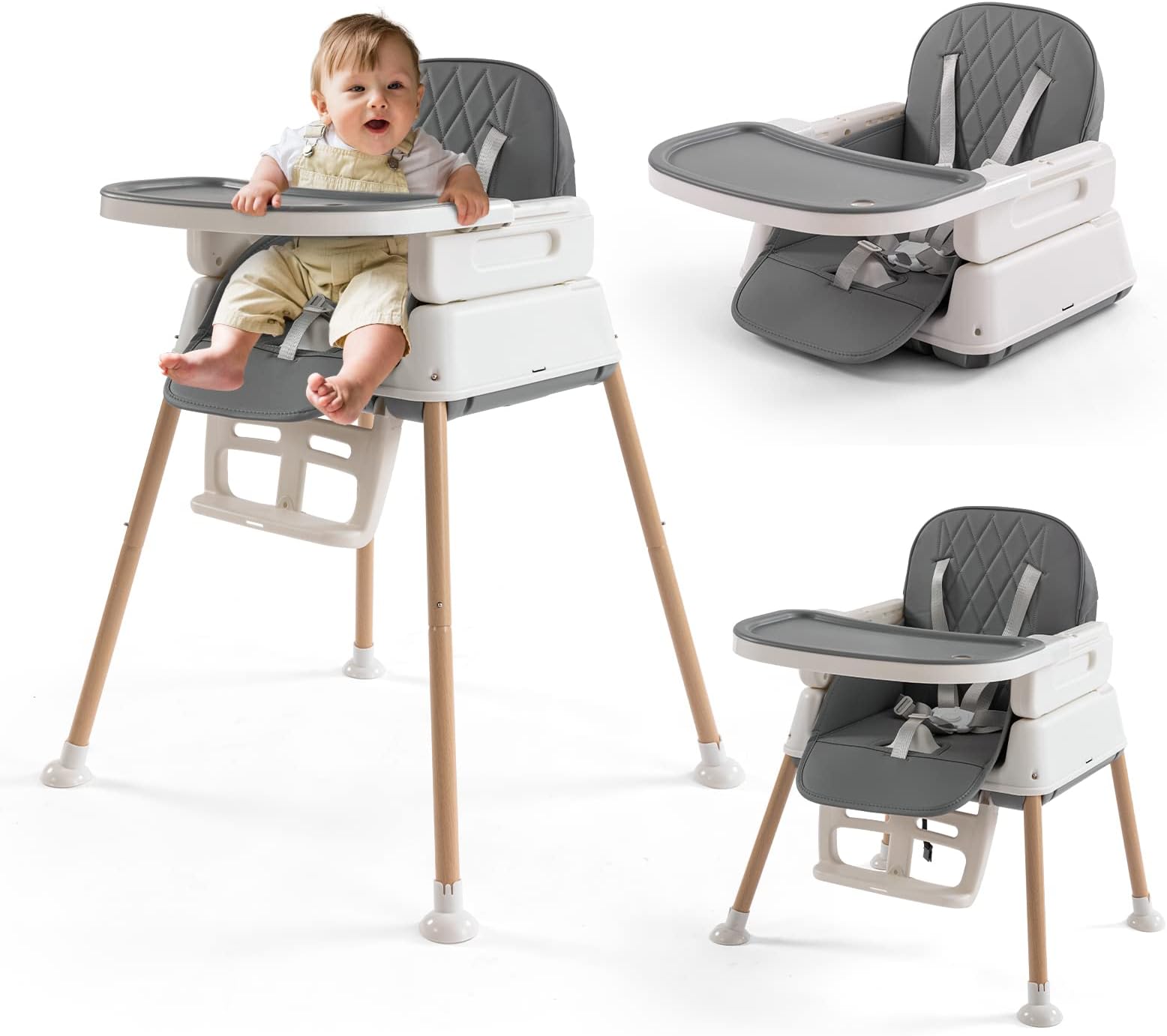 Amazon.com : 3-in-1 Convertible Baby High Chair with Adjustable Feeding ...