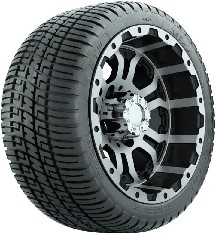 Amazon.com: GTW 12 Inch Golf Cart Wheels and Tires Combo | Omega Machined/Black Wheels on 205/30 ...