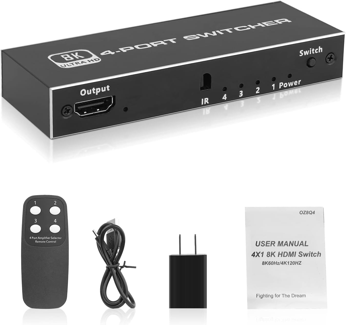 AUDHEID 8K HDMI 2.1 Switch,4 in 1 Out HDMI Switcher Box with IR Remote ...
