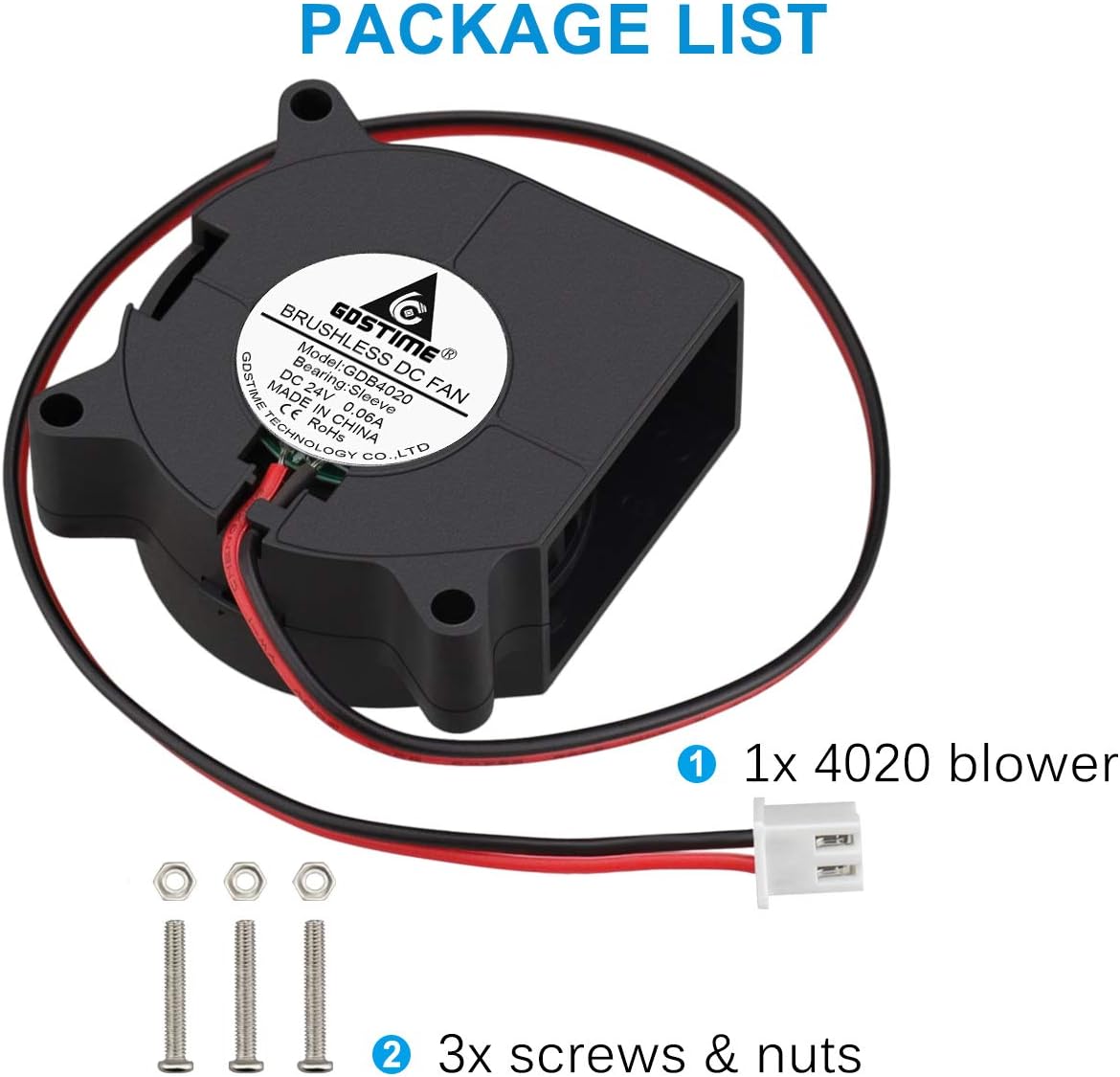 GDSTIME 40mm Brushless Blower Fan - 24V DC Sleeve Bearing Cooling Fan ...