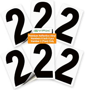 Amazon.com: iSYFIX Black Vinyl Number 2 (Two) Stickers - 6 Pack 6 inch ...