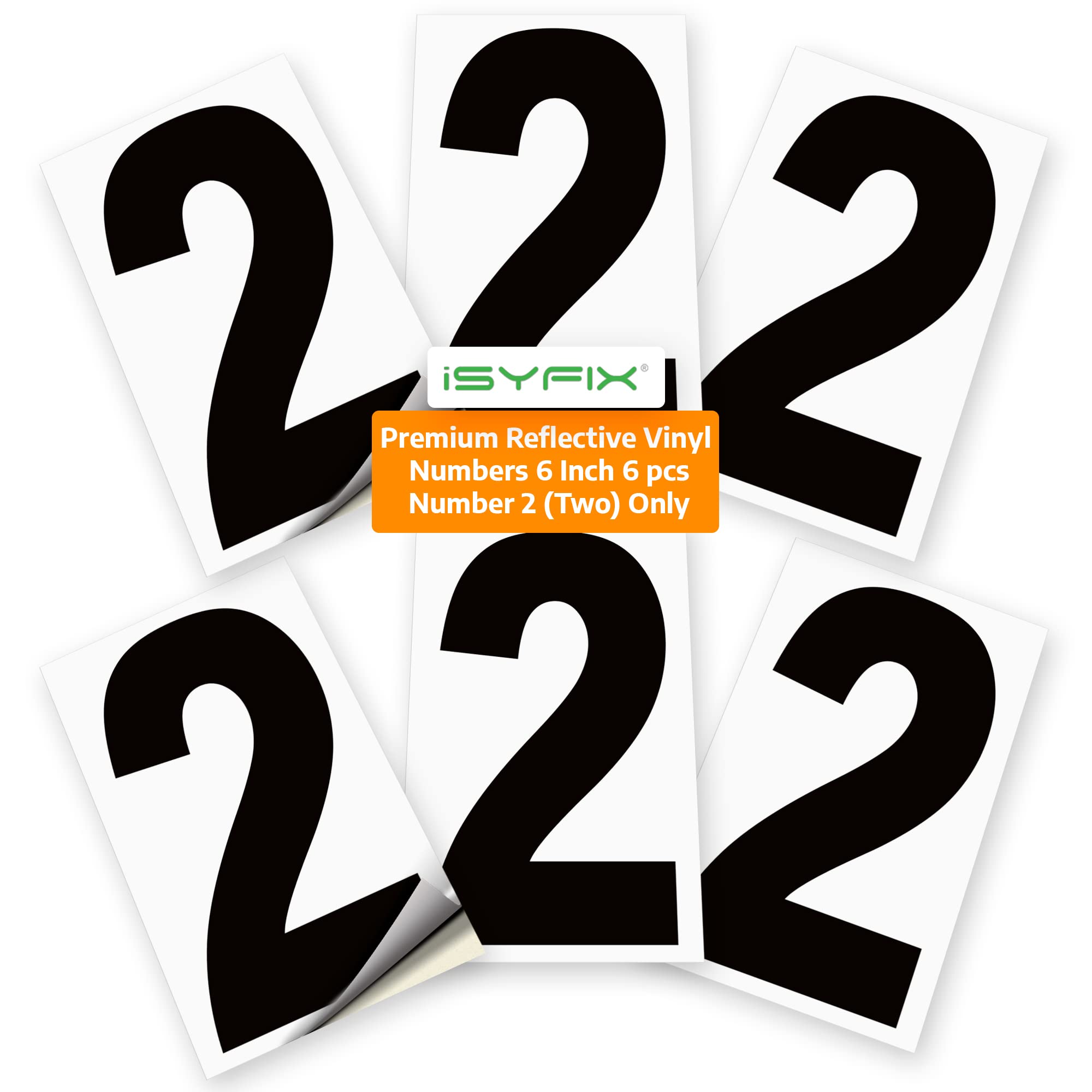 Amazon.com: iSYFIX Black Vinyl Number 2 (Two) Stickers - 6 Pack 6 inch ...