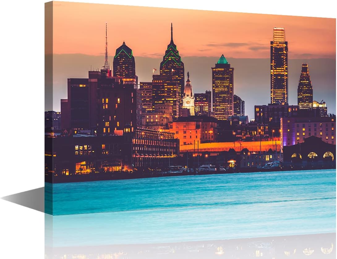 Amazon.com: Canvas Wall Art for Living Room Philadelphia Skyline Modern ...