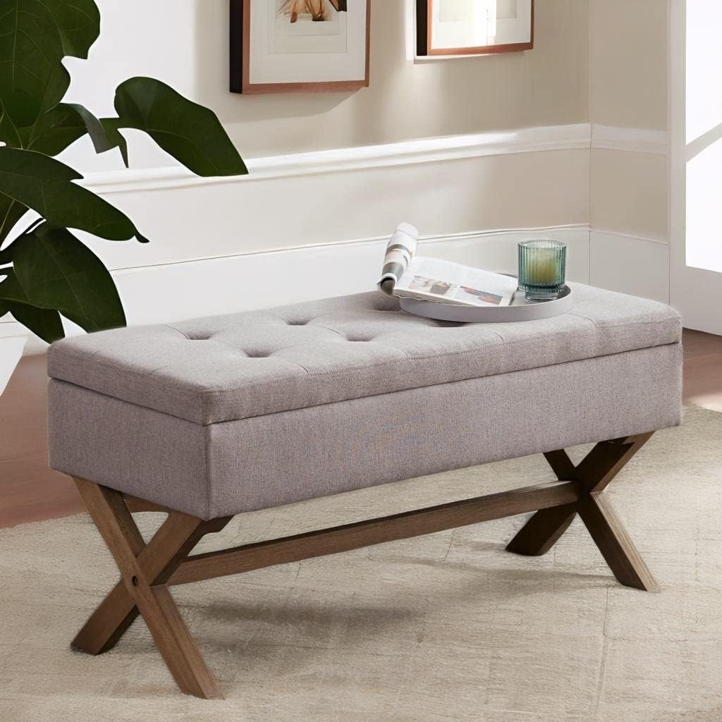 Amazon.com: Cortesi Home Dahlia Wooden Bench Ottoman, 36" Wide, Beige ...