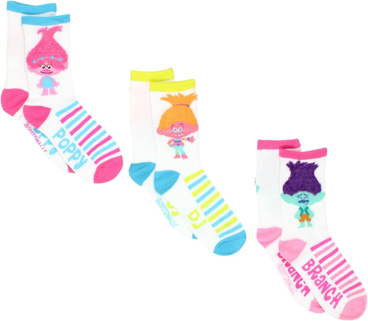 Amazon.com: Trolls Girls Womens 3 pack Crew Socks (9-11 Womens (Shoe: 4 ...