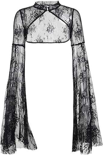 Women Goth Tops Punk Cover Ups Mesh Crop Top See Through Sexy Long ...