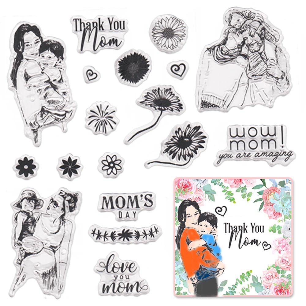 Amazon.com: Hying Mother's Day Clear Stamps for Card Making, Thank You ...