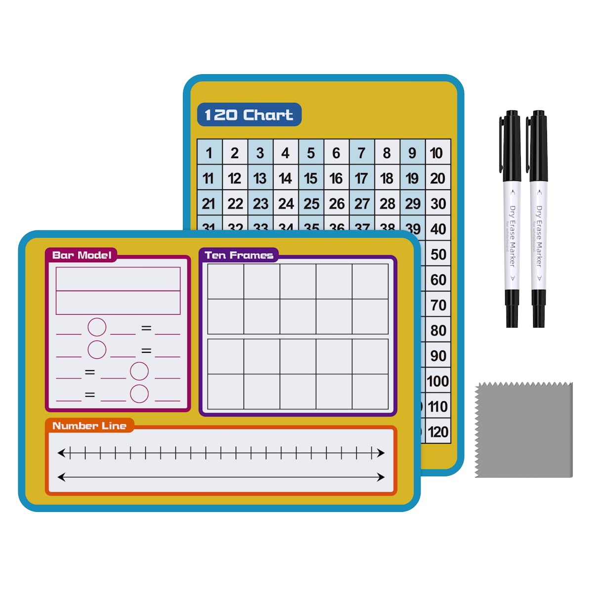 Amazon.com : 2-Pack Addition/Subtraction & 120 Chart Small Double-Sided ...