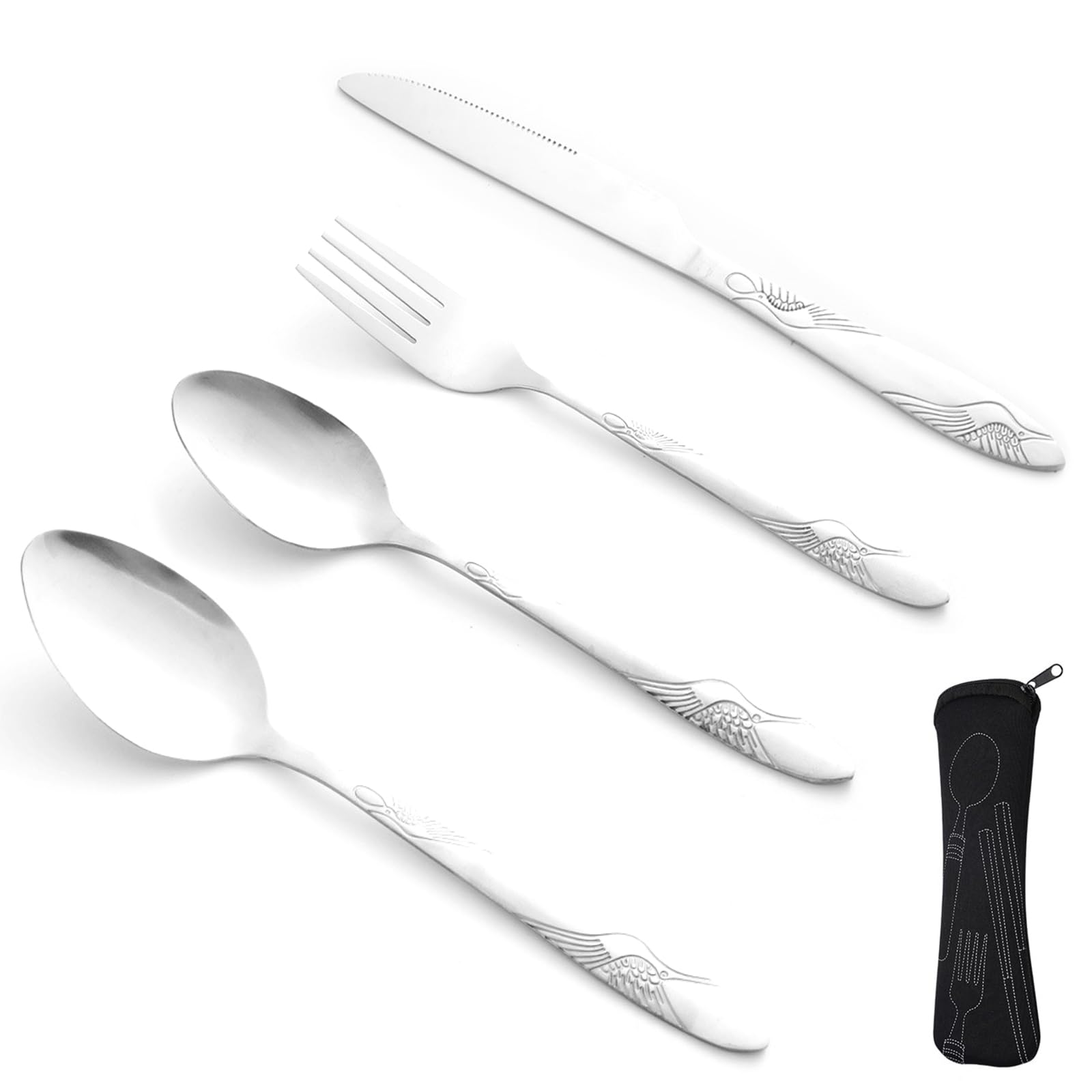 4 Pcs Travel Cutlery Set with Portable Pouch Case, Stainless Steel ...