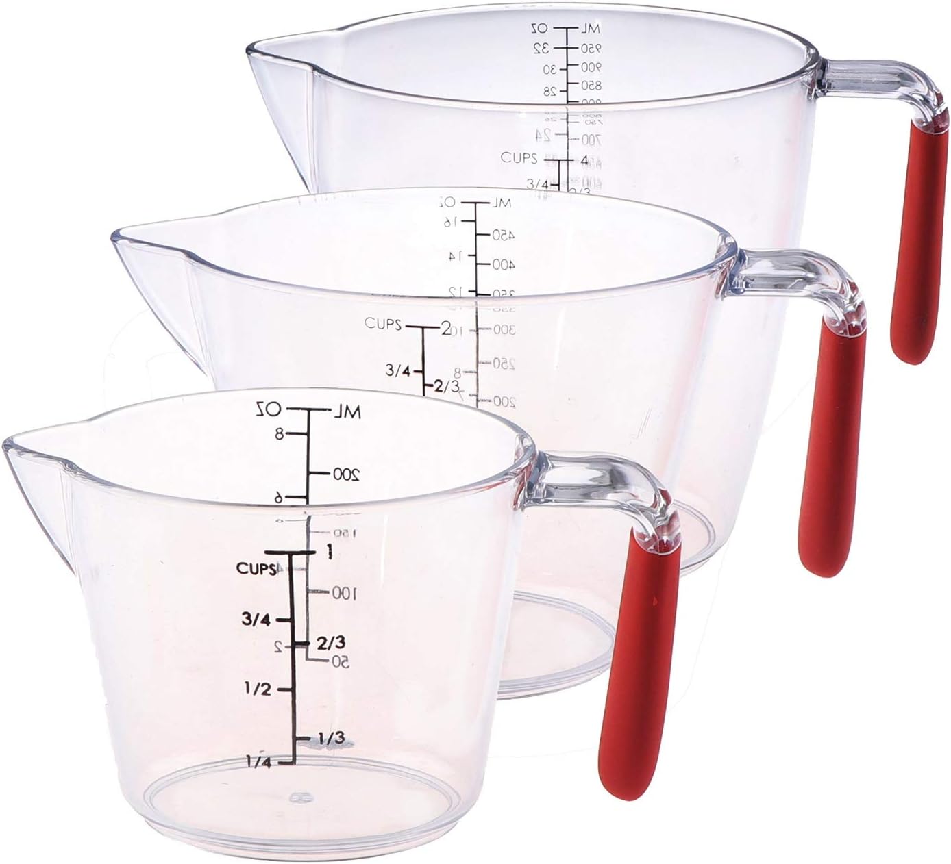 3 Pack Plastic Measuring Jug Set, 4-Cup (1 Litre), 2-Cup (500ml) and ...