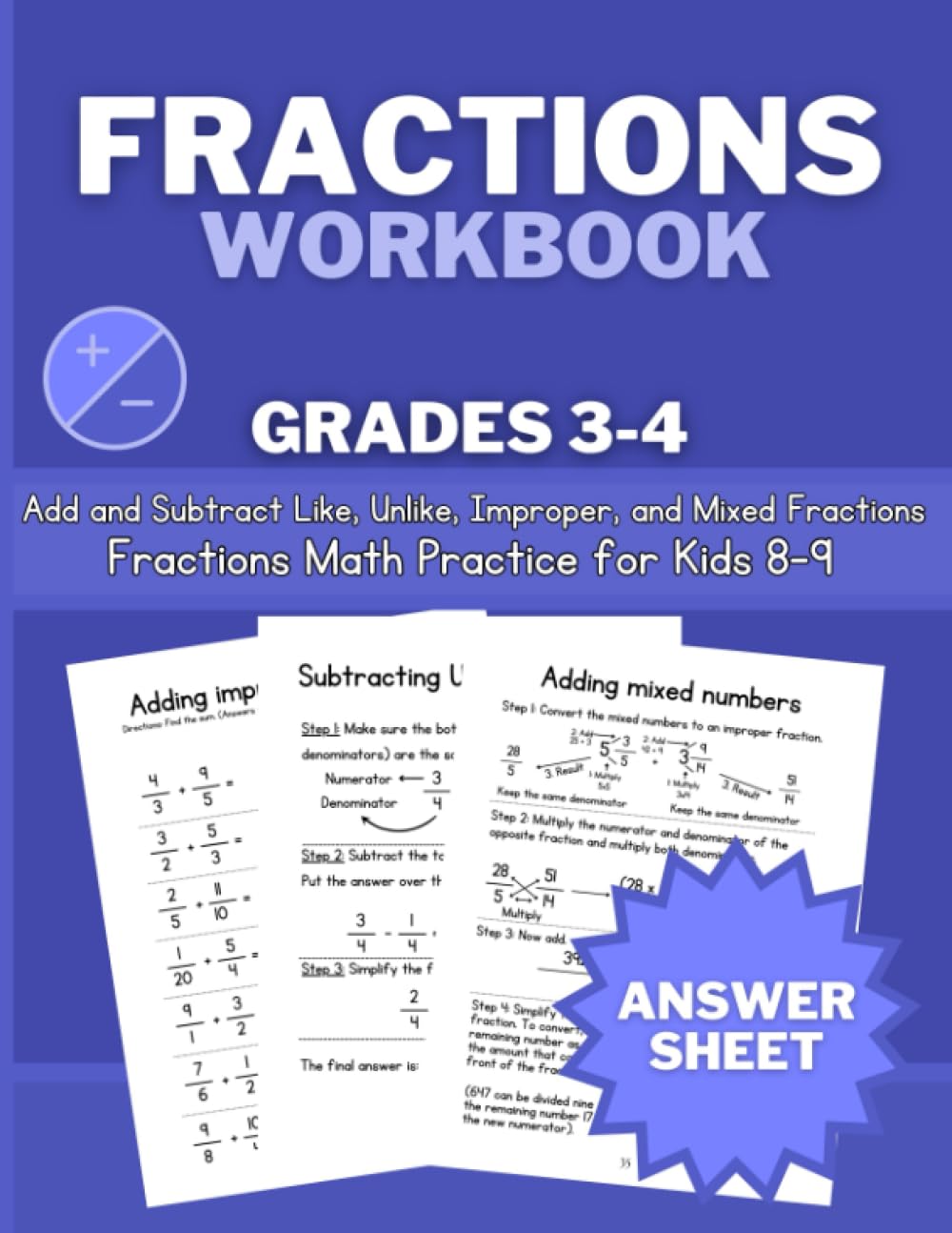 Fractions Practice Workbook: Learn How to Add and Subtract Different ...