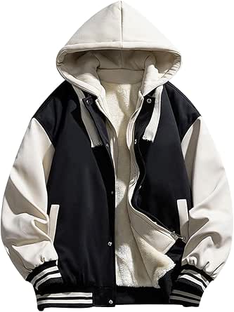Snoly Men's Fleece Varsity Baseball Jackets Hoodie Detachable Hat ...