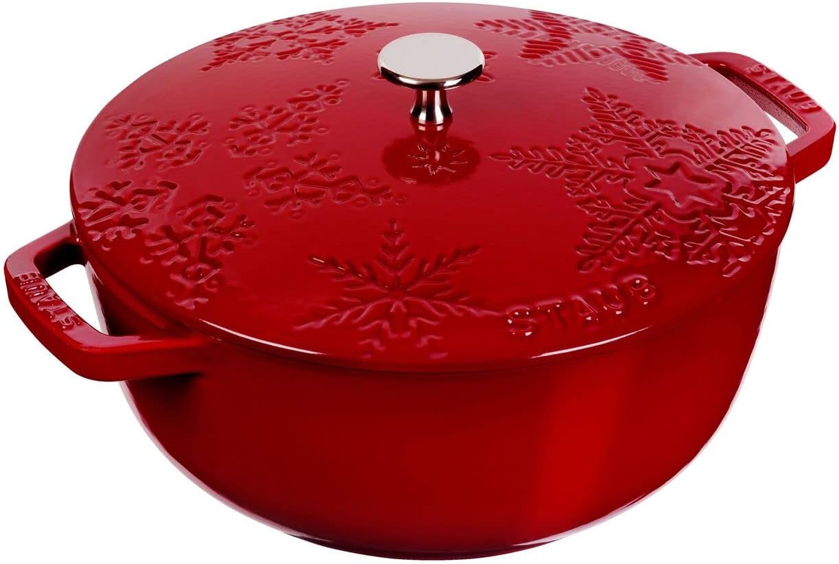 STAUB CAST Iron 24CM Snowflake, Cherry RED, Round French Oven: Dutch ...