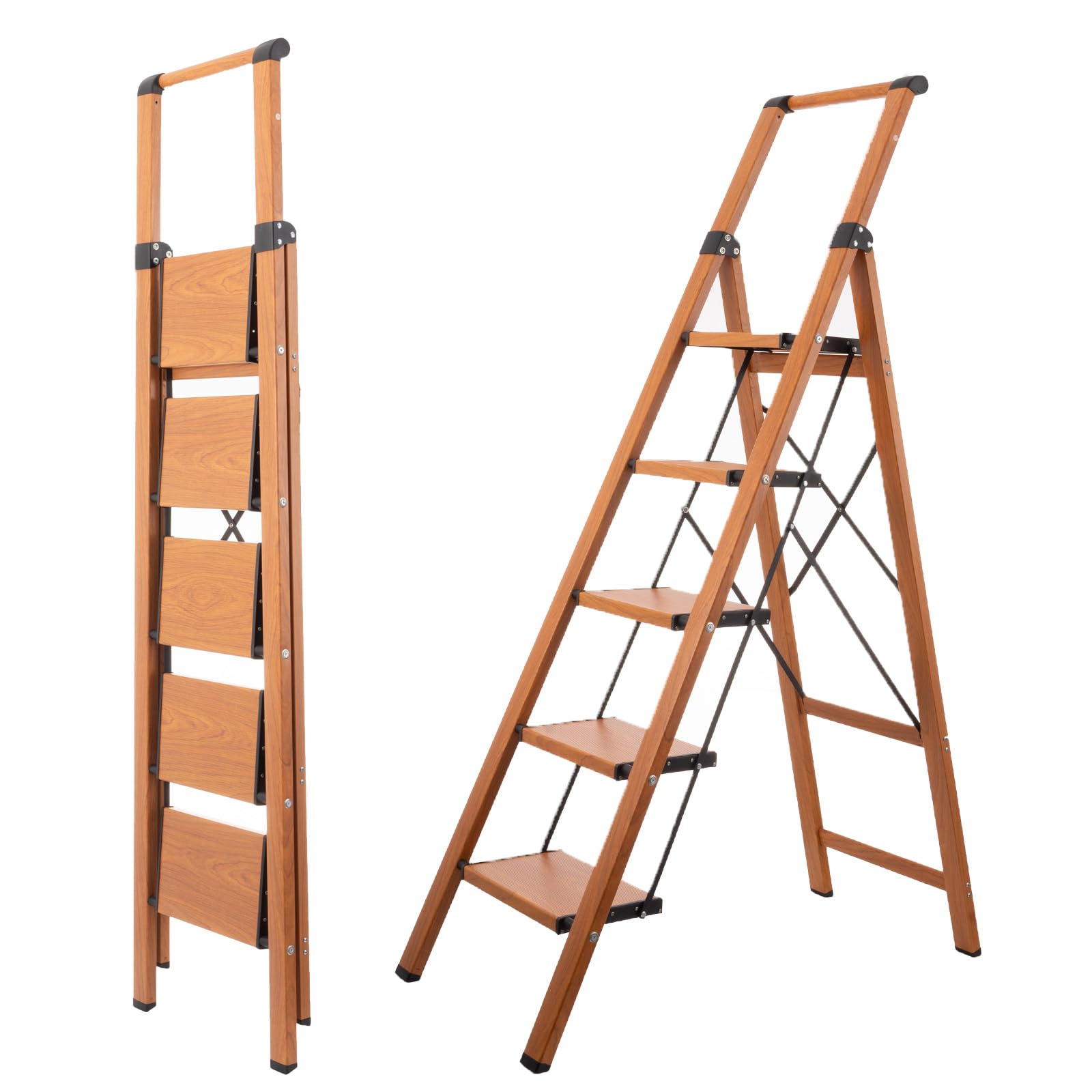 Hihone 5 Step Ladder,Sturdy Folding Step Stool with handrails and Anti ...