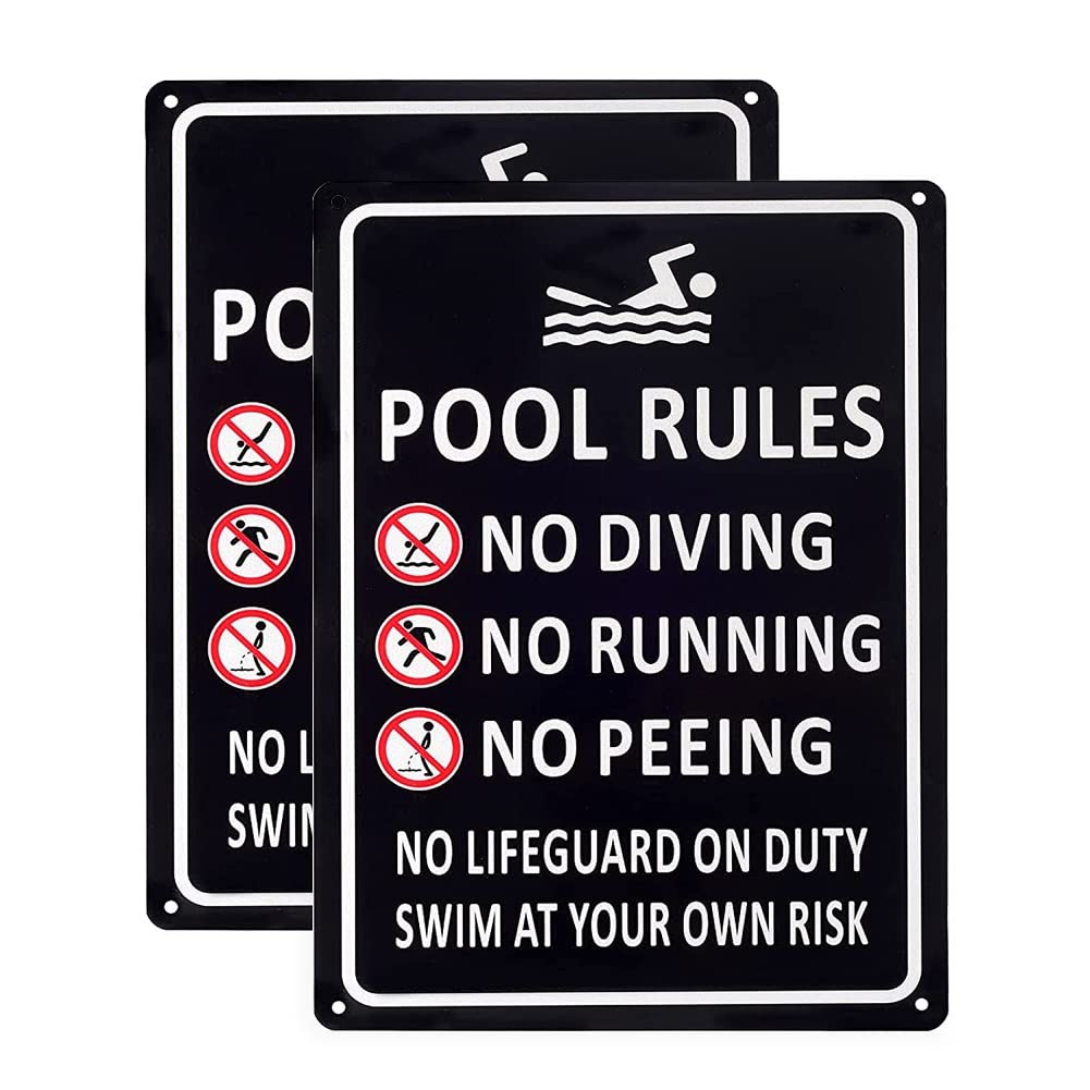 Snapklik.com : 2 Pack Pool Rules Sign, Black, No Diving No Running No ...
