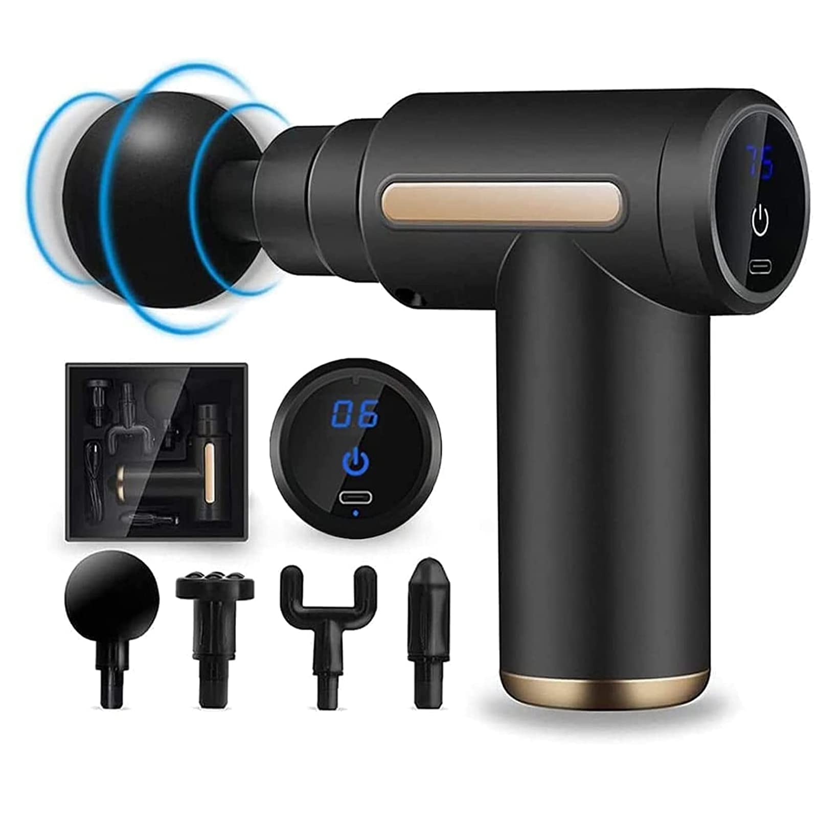 SHAVINGFUN Massage Gun, Mini Massage Gun, 6 Speeds, 4 Massage Heads ...