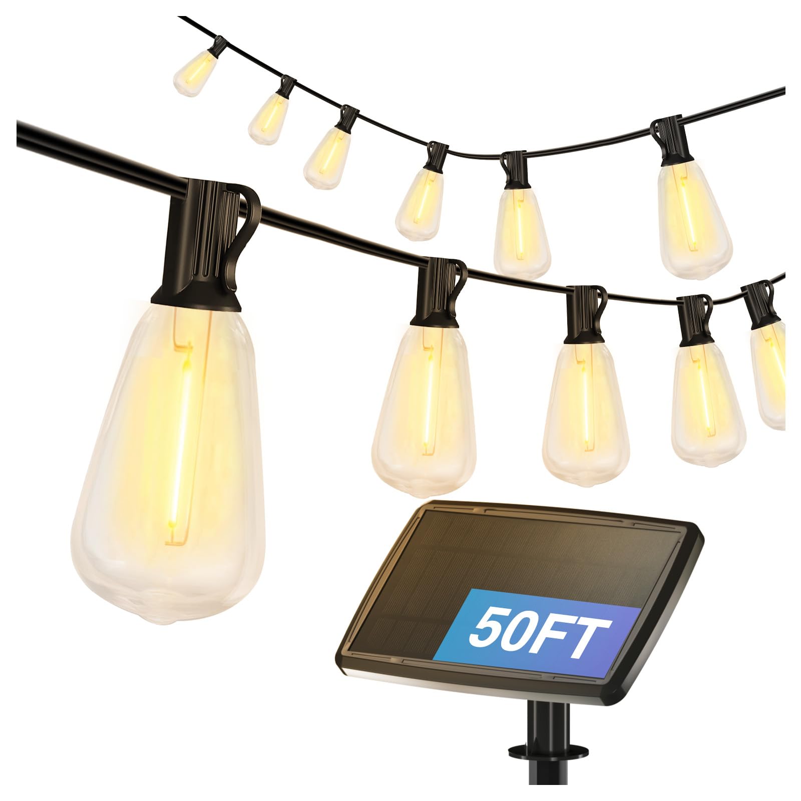 DAYBETTER 50ft Outdoor String Lights Waterproof, ST38 Globe Led Patio ...