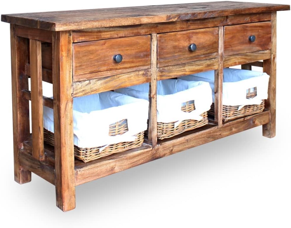 Amazon.com - CUSON Sideboard with 3 Drawers and Baskets | Rustic Wood ...