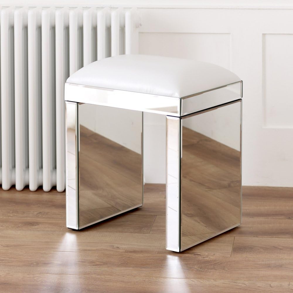 The Furniture Market Venetian Mirrored Stool with White Seat Pad ...