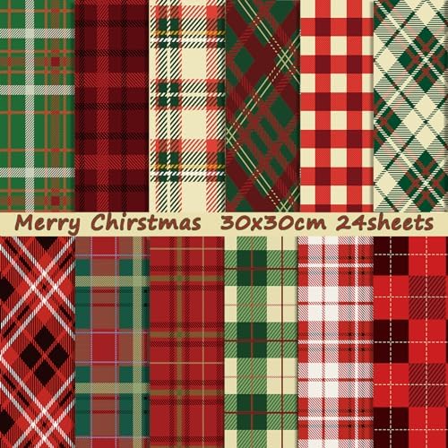 24 Sheets Christmas Scrapbook Paper Christmas Plaid Scrapbook Specialty ...