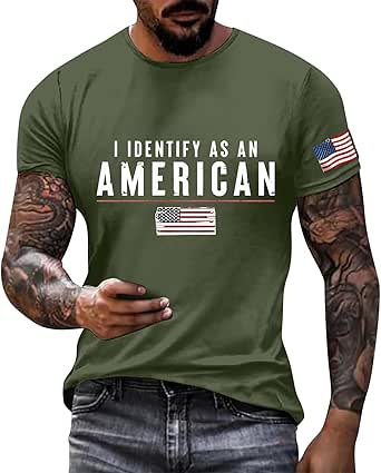 I Identify As an American T-Shirt Men American Flag Patriotic Tee ...