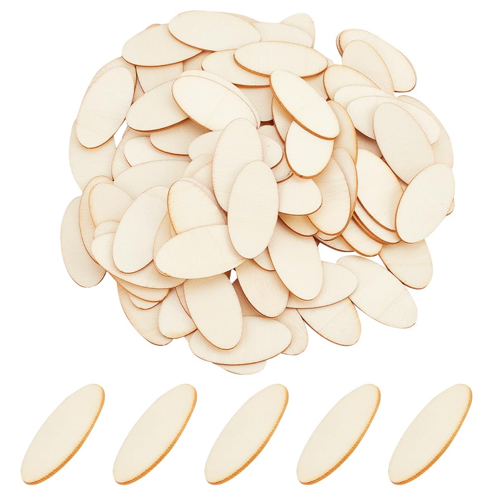 NBEADS 100 Stück Unfertige Holzausschnitte, Ovale Form Holzstücke ...