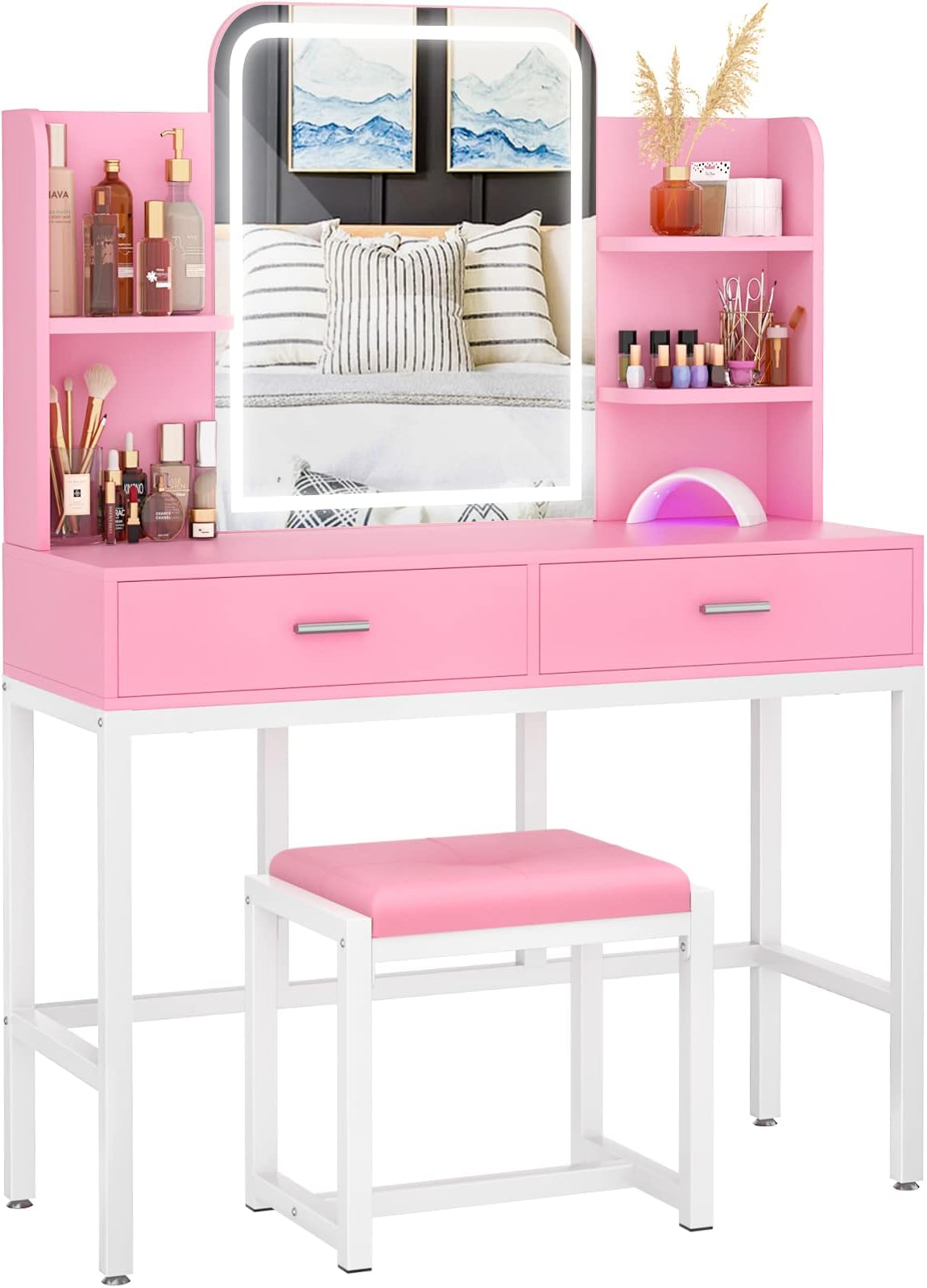 Amazon.com: armocity Vanity Desk with Mirror and Light, Makeup Vanity ...