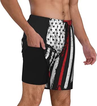 Mens Firefighter Firefighting Flag Swim Trunks with Compression Liner ...