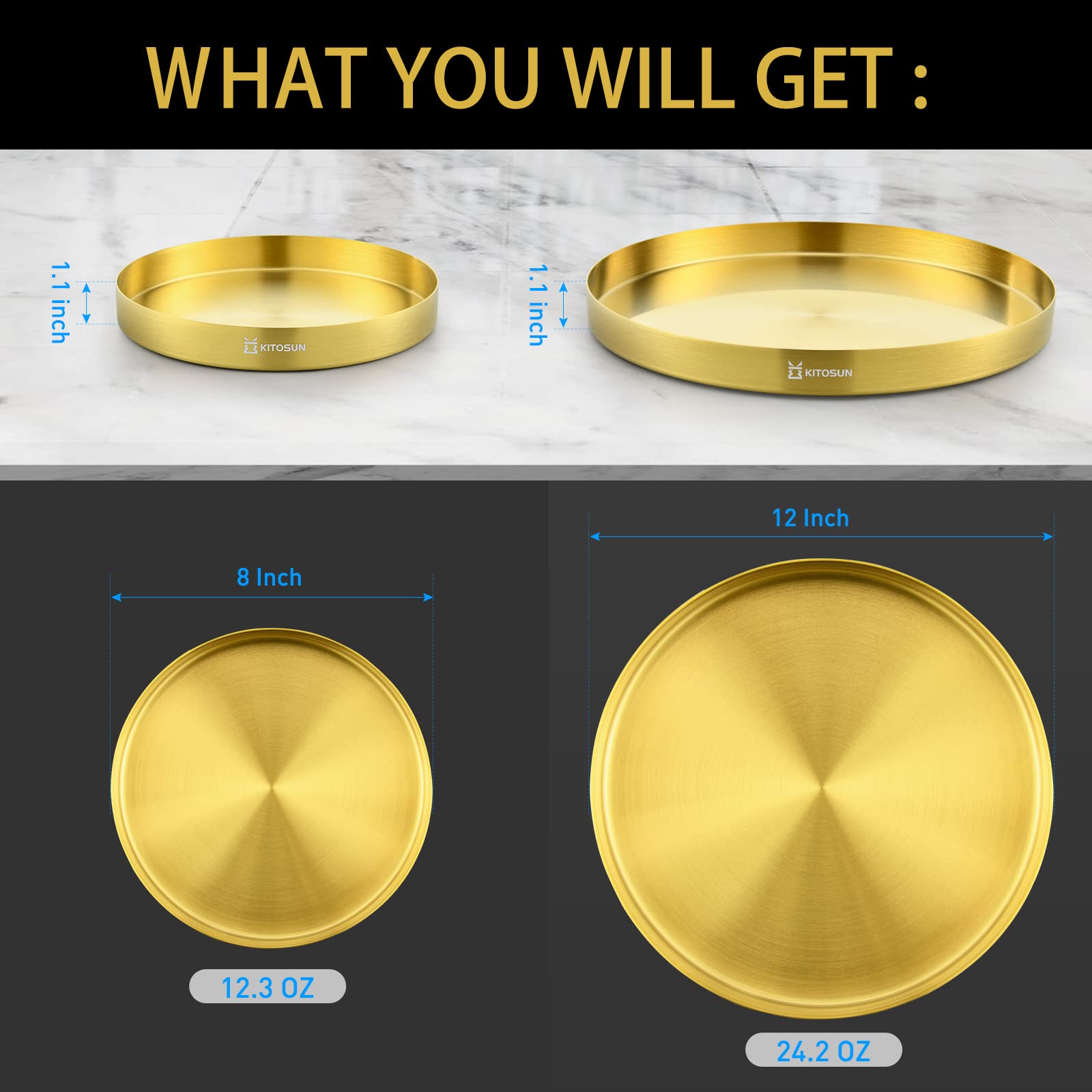 Snapklik.com : Gold Tray Round Serving Platter - Metal Decorative Plate ...