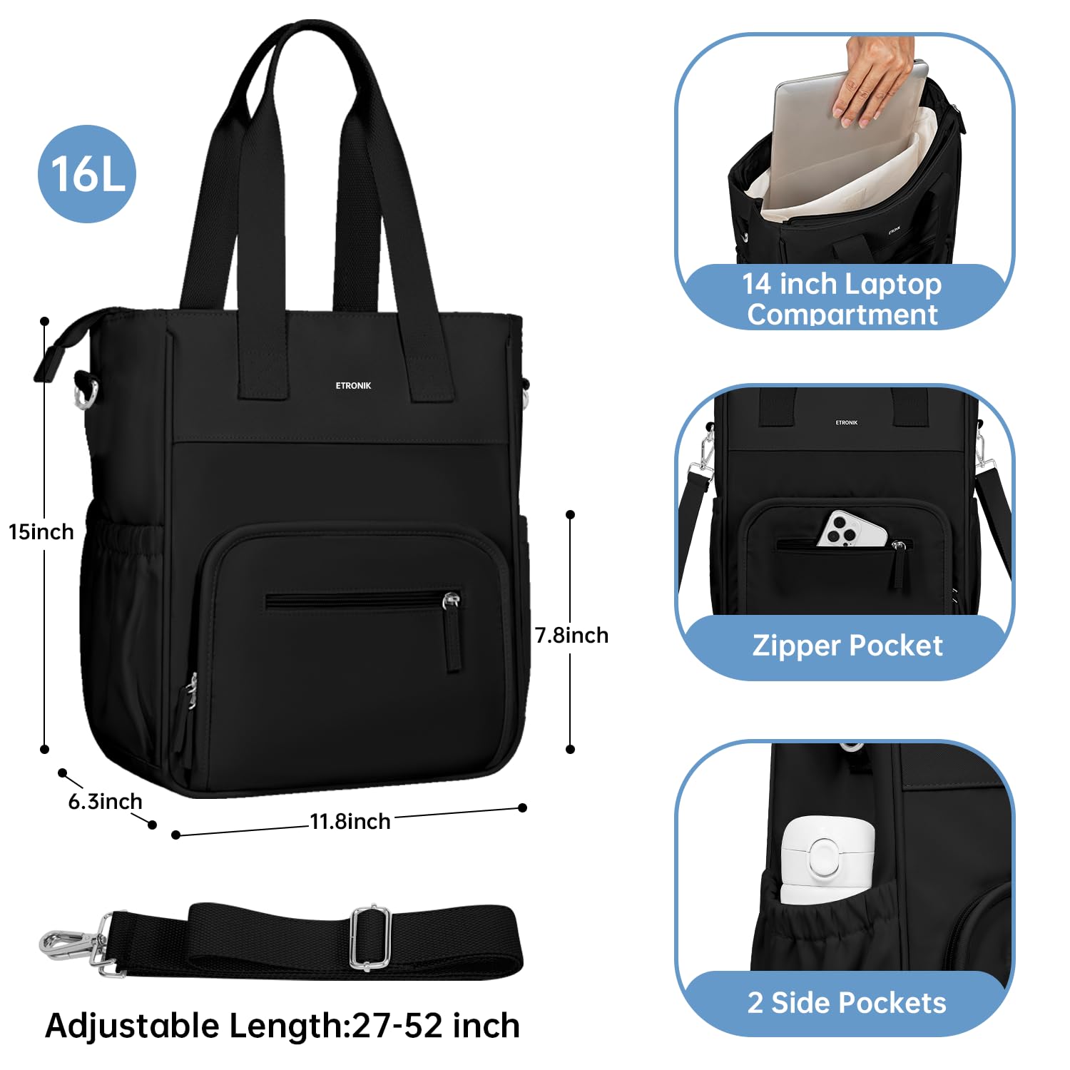 ETRONIK Lunch Bag for Women Work, Large Leakproof Insulated Lunch Box ...