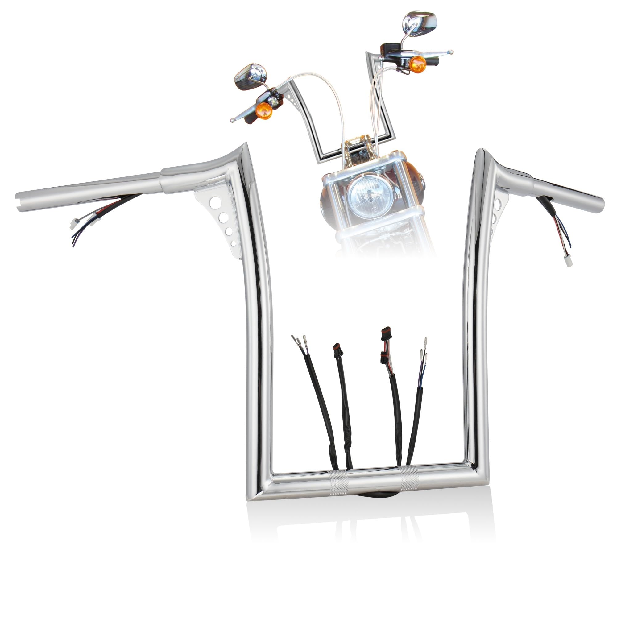 Snapklik.com : Prewired 14 Inch Bat-wing Ape Hangers Fat Boy Handlebars ...