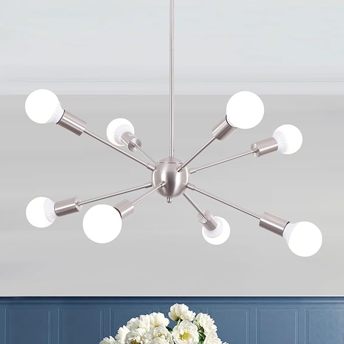 ALISADABOY Sputnik Chandeliers 8 Light Brushed Nickel Modern Light ...