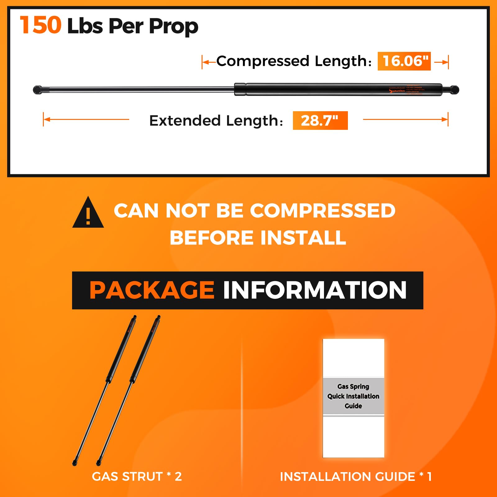 Snapklik.com : PM3990 29 Inch Gas Strut 150 Lbs Per Shock Prop,28 ...
