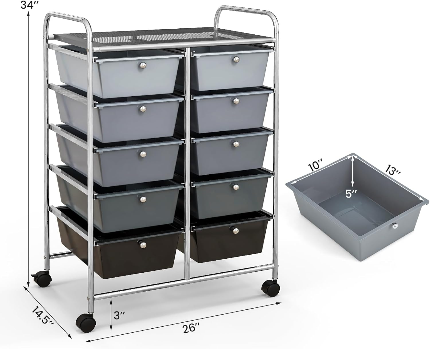 Giantex 10 Drawers Rolling Cart, Classroom Organizers, Storage Cart ...