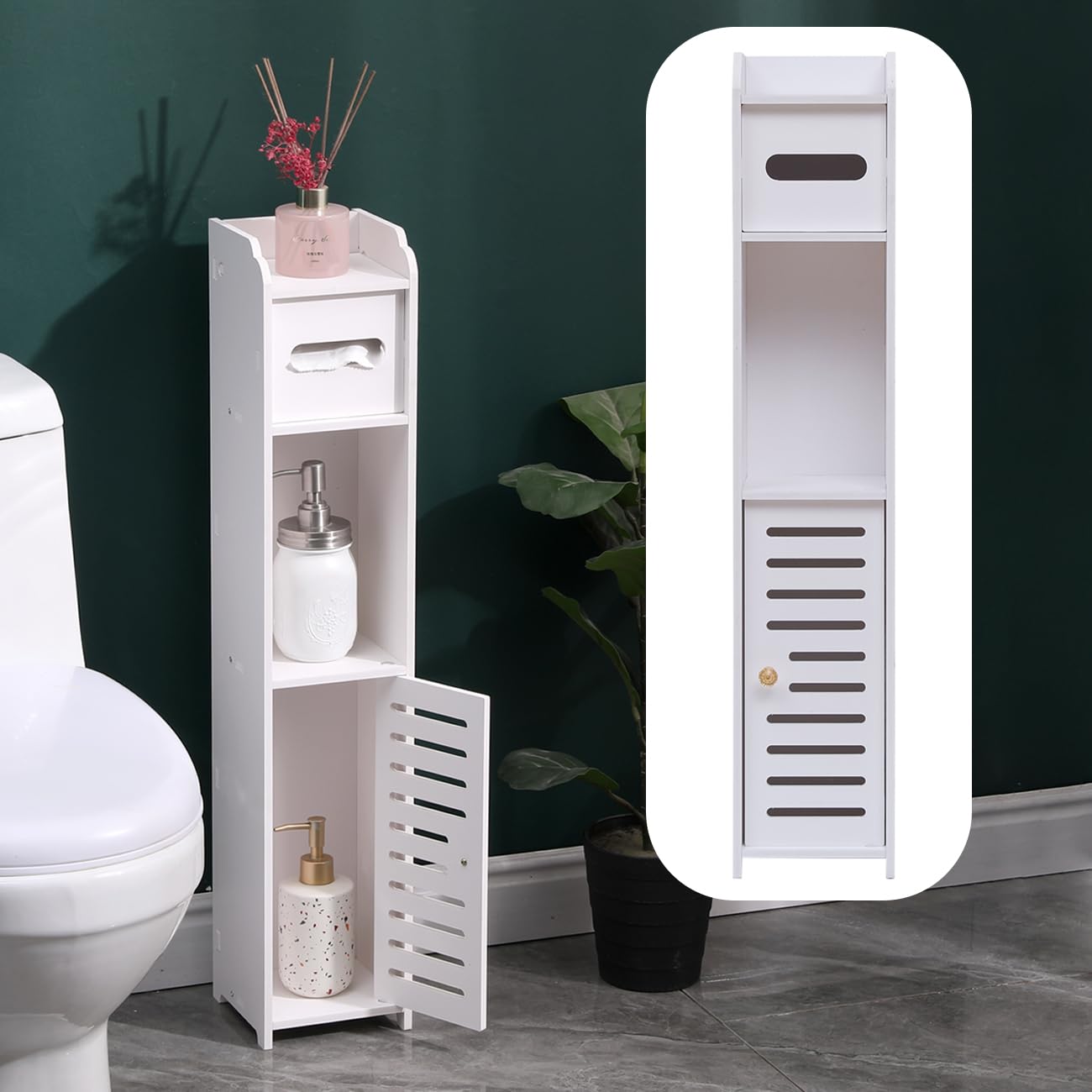 Homullel Waterproof Bathroom Cabinet, Slim Bathroom Storage Organizer ...