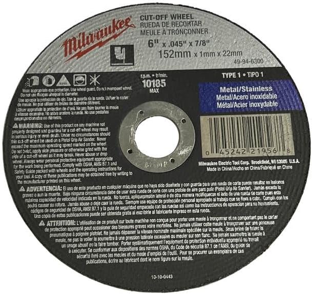 Amazon.com: Milwaukee 49-94-6300 Cut-Off Wheel 6 in. x .045 in. x 7/8 ...