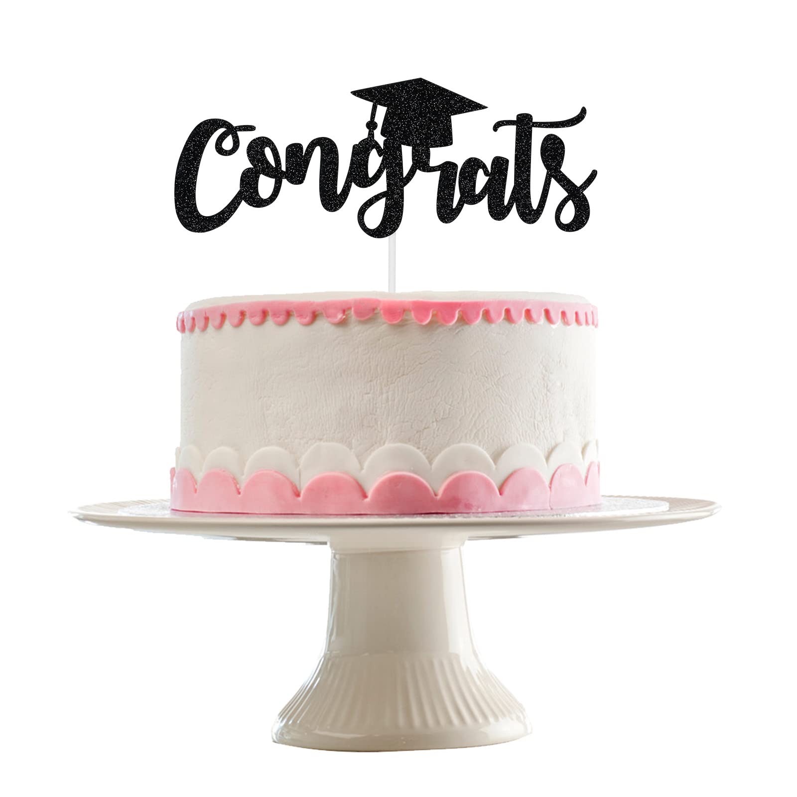 Leesky Congrats Grad Cake Topper Black Glitter Congratulations Cake ...