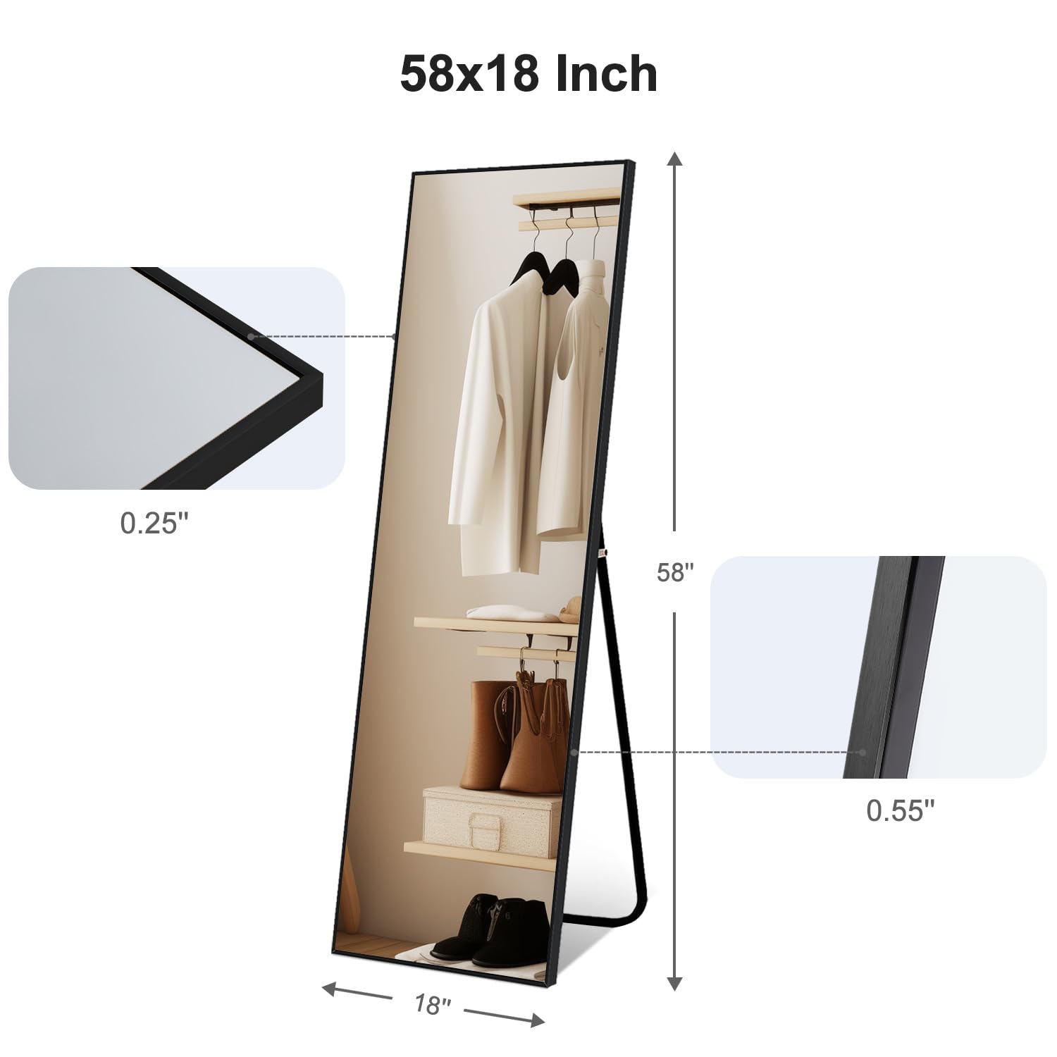 Snapklik.com : Full Length Mirror 58x18, Free Standing Wall Mirror ...
